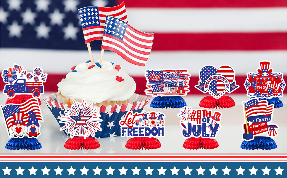 Decoración del 4 de julio de panal, centros de mesa 3D de doble cara, decoración patriótica ...