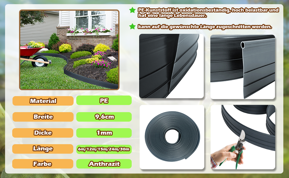 SUBTLETY 30 m fleksibel græsplænekant plast blomsterbed kant have ...