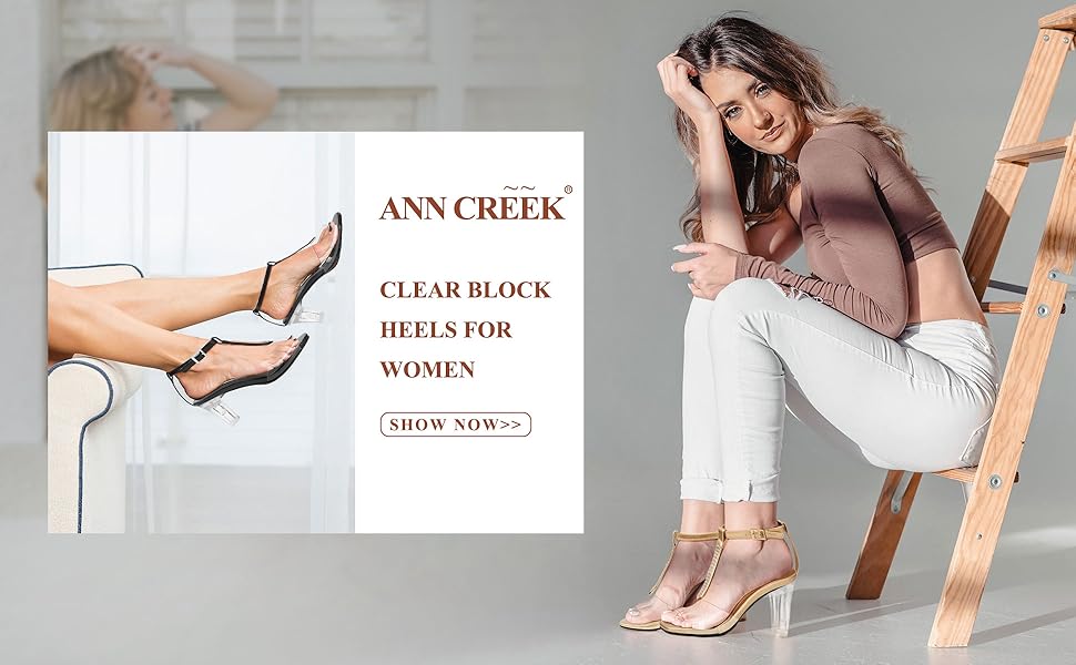 Amazon.com | ANN CREEK Women's Clear Heels Rhinestone T-Strap Peep Toe Sandals | Heeled Sandals