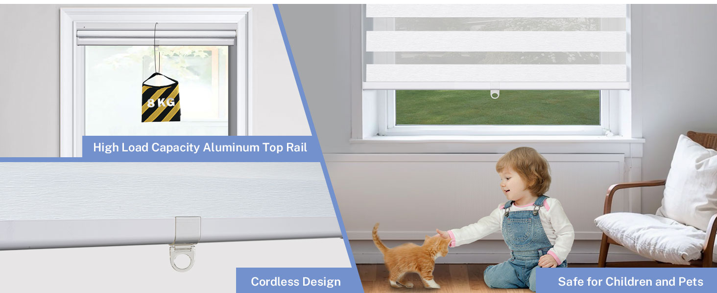 UrMoon No Drill Day and Night Roller Blinds, No Tools Cordless Zebra ...