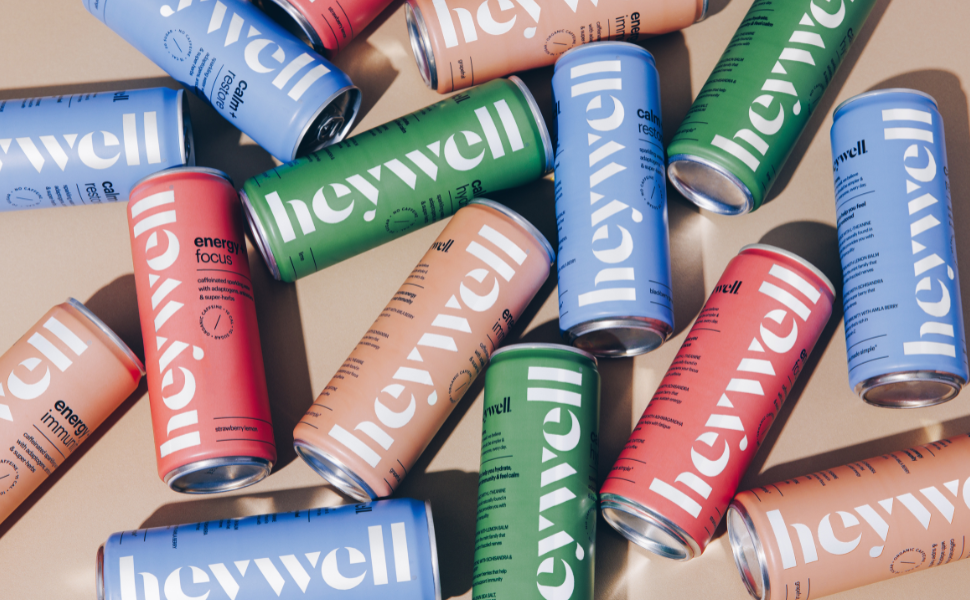 heywell sparkling adaptogenic water energy + focus caffeinated strawberry lemon - 12pk 12oz cans ...