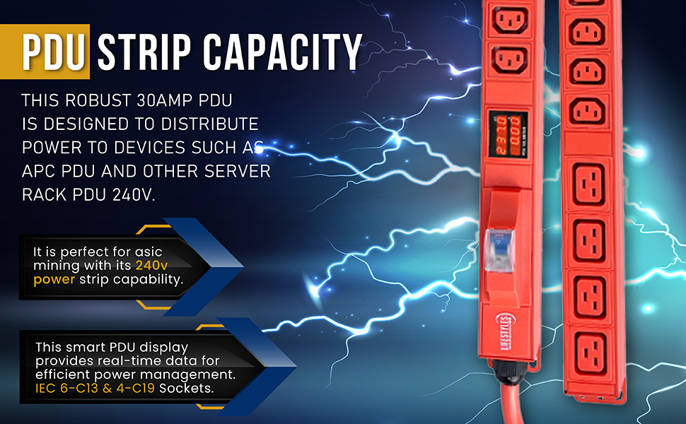 Amazon.com: PDU 240V Power Strip with 6 -C13 & 4- C19 Outlets, 30 Amp, Rack Mount, Breaker and ...