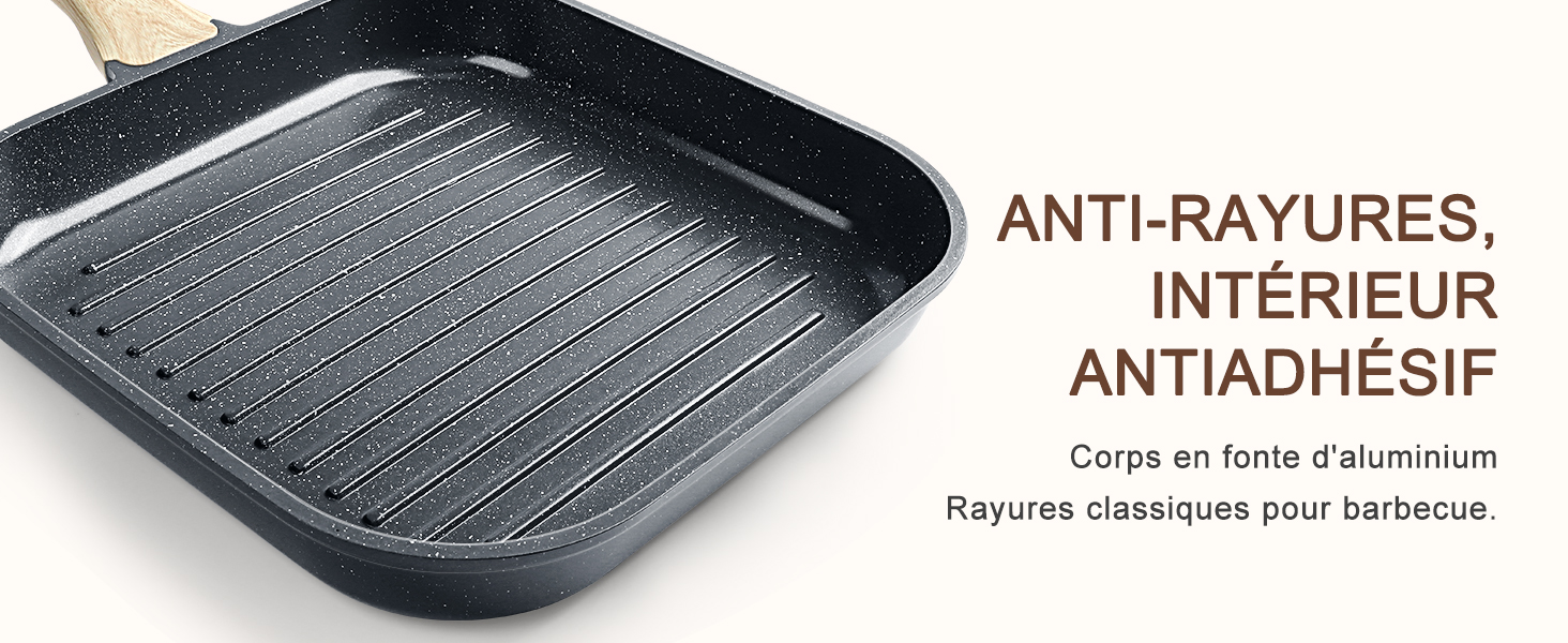 GiPP Poêle à griller 28 x 28 cm en fonte d'aluminium avec revêtement anti-adhésif en granit ...