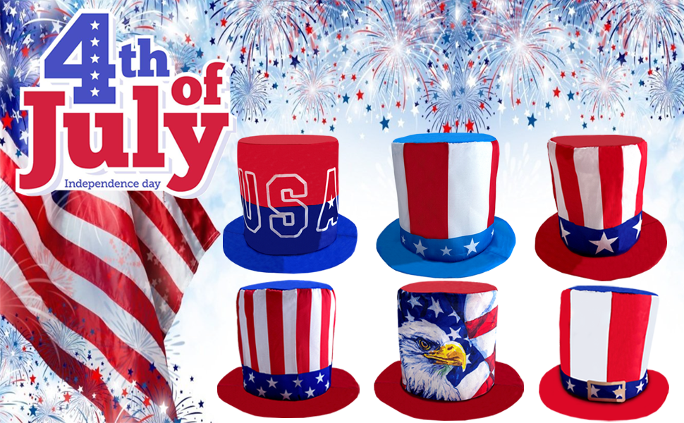 Amazon.com: POPCIEL 6 Pack 4th of July Hat American Flag Top Hats ...