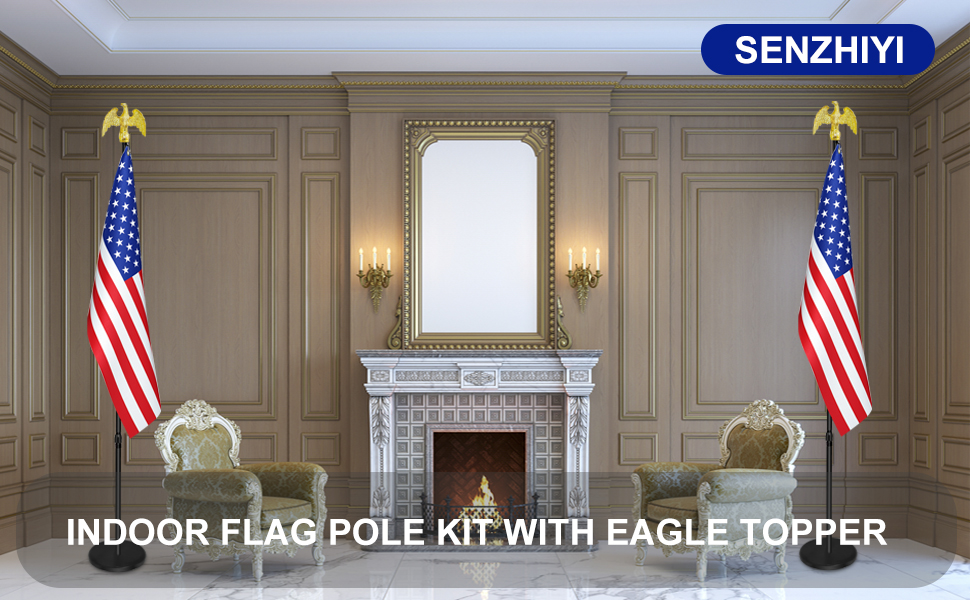 Amazon.com : SENZHIYI Indoor Flag Pole Kit with Base and Eagle Topper 6ft-8ft,Aluminum ...