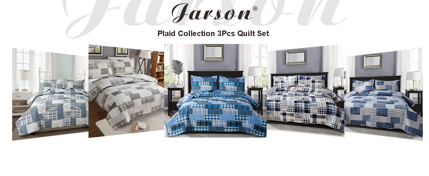 Amazon.com: Jarson 3-Piece Plaid Quilt Set King Size, Lightweight Soft Summer Bedding Set, Navy ...
