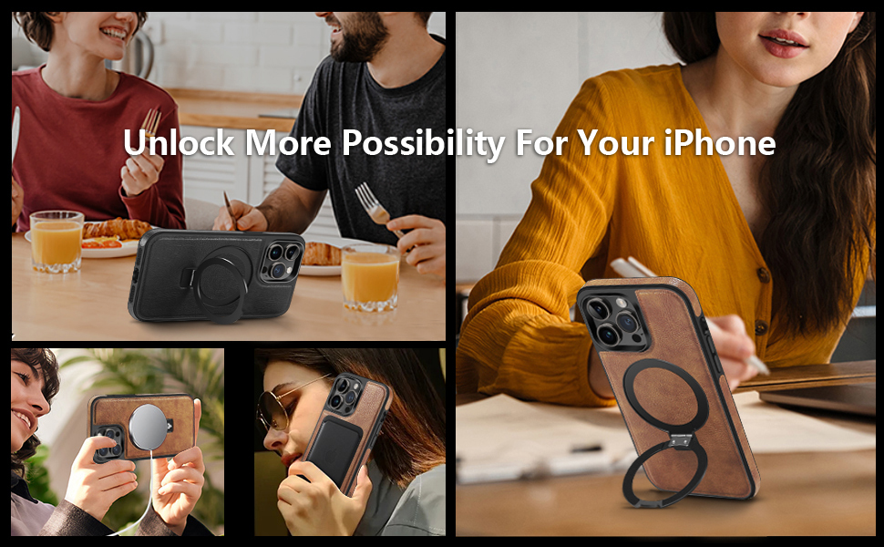 Amazon.com: VAUSERDY Designed for iPhone 15 Pro Leather Case [Compatible with MagSafe] with ...