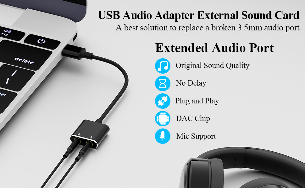Amazon.com: ACANDYA USB Sound Card Adapter USB Audio Adapter External Sound Card with Dual TRS 3 ...