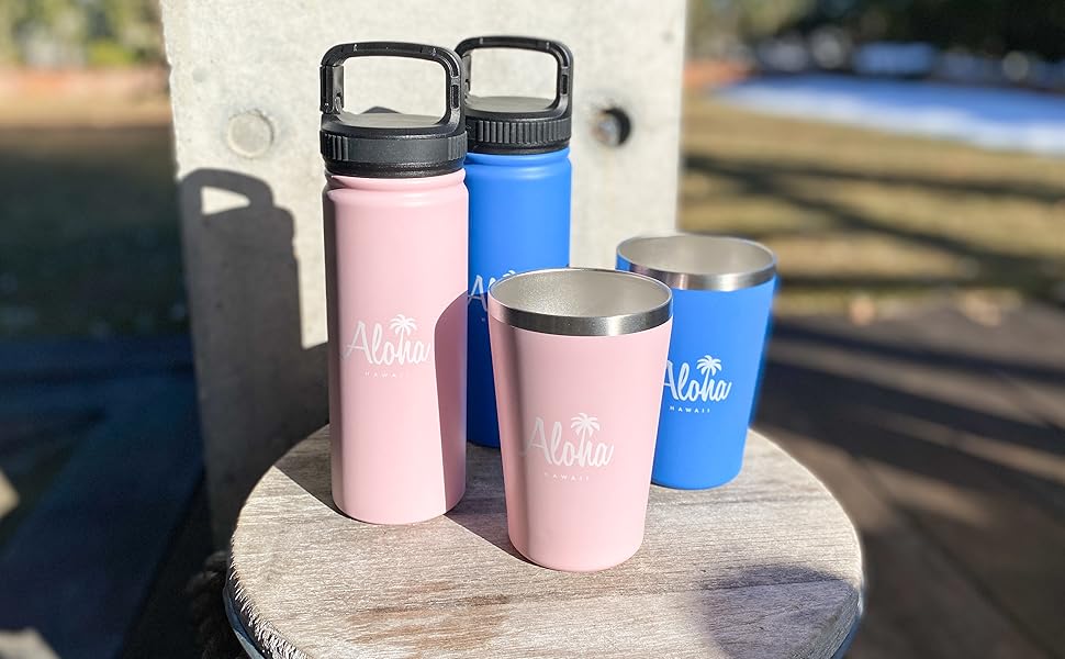 Amazon | Pukana ステンレス ボトル 水筒 カラビナ 530ml 保冷 保温 真空断熱 ハワイアン (530ml, 530mlブルー) | PUKANA | 水筒・マグボトル