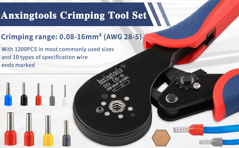 Kit d'outils de sertissage de virole, pince à sertir à fil hexagonal pour 0,08-16 mm² avec 1200 ...