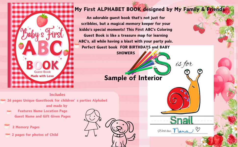 Baby's First ABC Book: Baby Shower or Birthday Coloring Guestbook ...