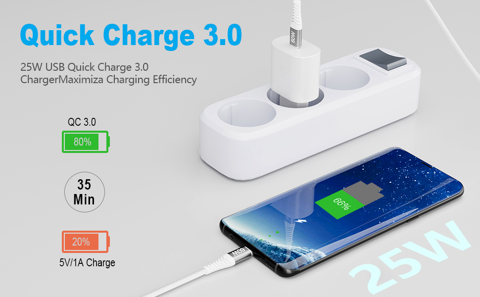 25W Ladegerät USB C, Schnellladegerät PD 3.0 Ladestecker mit USB-C Nylon Schnellladekabel 2m ...