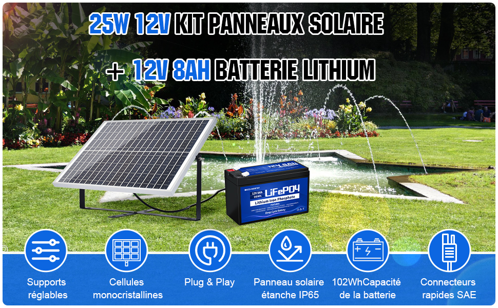 ECO-WORTHY 25W 12V Kit Panneau Monocristallins Complet: Panneau Solaire 25W + Batterie au ...