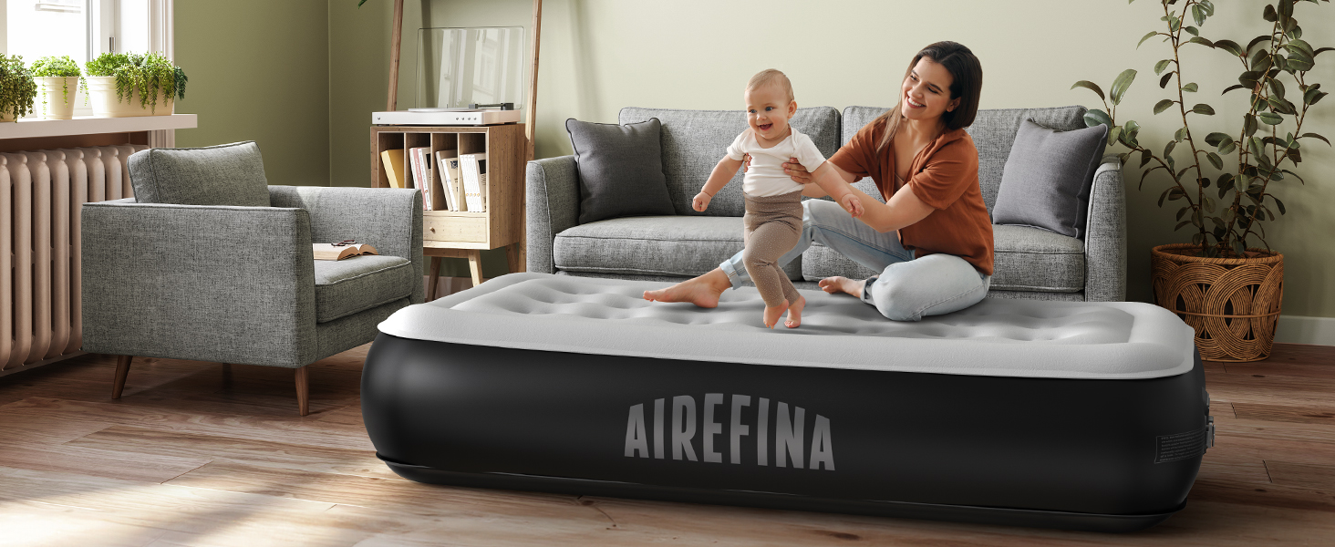 Airefina Single Size 13" high Twin Air Bed, Inflatable Bed with Built-in Pump, 2 Mins Quick Self ...
