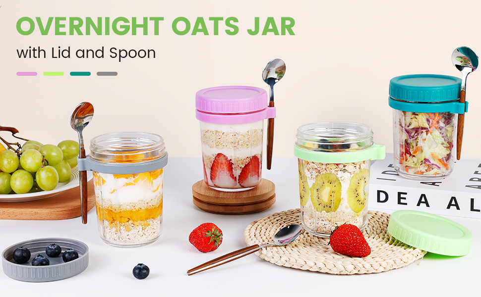 Amazon.com: SUREHOME Overnight Oats Containers with Lids And Spoon, 4 Pack Glass Mason Jars for ...