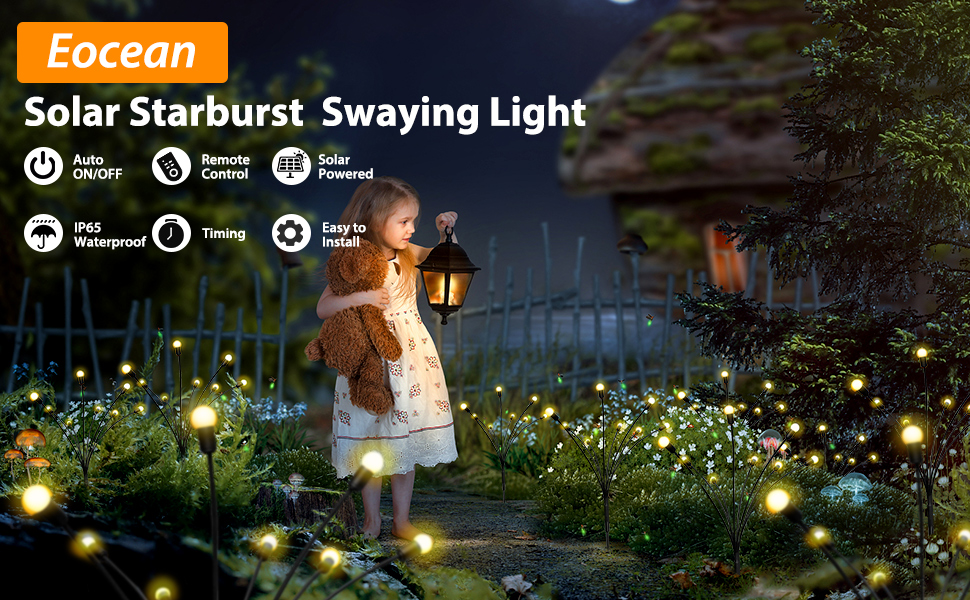 Eocean Solar Firefly Lights Outdoor Waterproof IP65 (4 Pack), Solar Garden Lights with Remote ...
