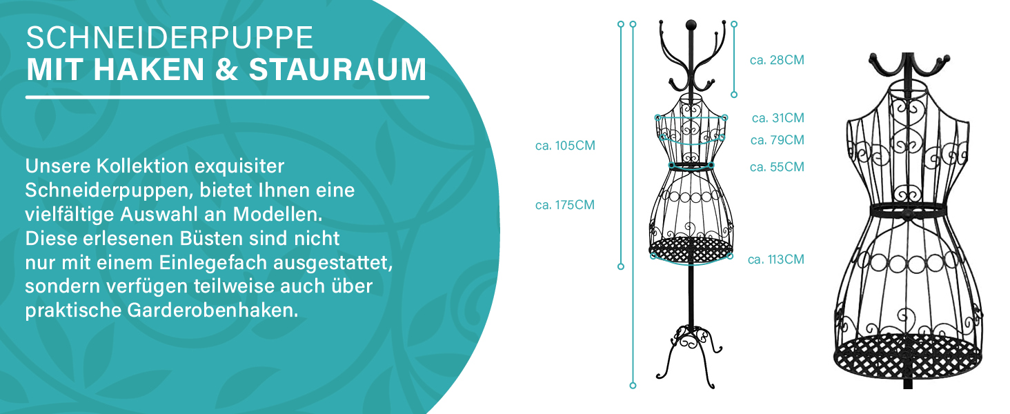 PrimoLiving Metall Schneiderpuppe Ana in Antik-Braun - höhenverstellbare Vintage Kleiderpuppe ...