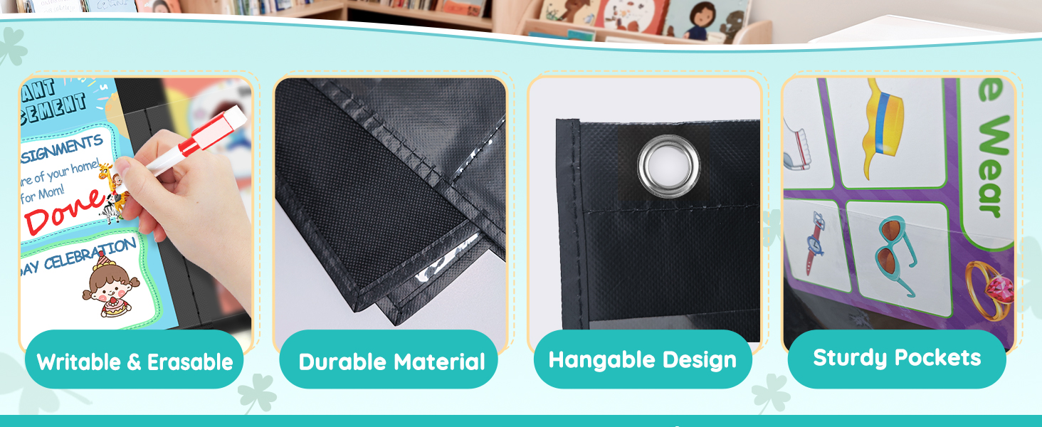 Amazon.com: ALSLEA 2 Piece Black Pocket Chart for Classroom Resources ...