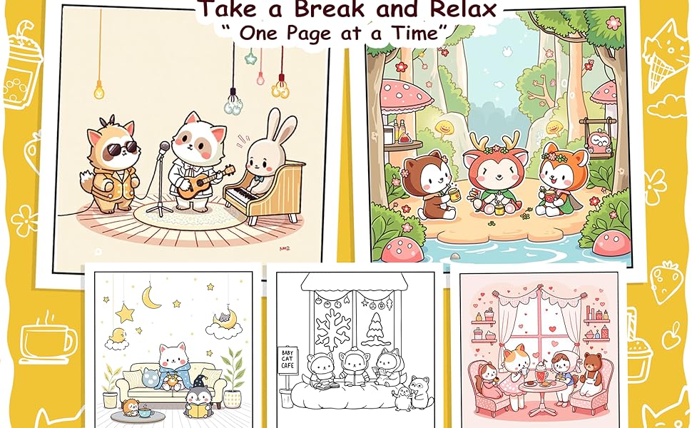 Amazon.com: Cat Cafe: Coloring Book for Adults and Teens Featuring ...