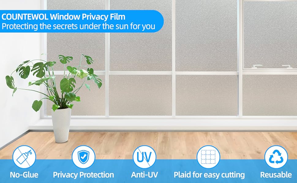 Amazon.com: COUNTEWOL Window Privacy Film Frosted Glass Window Film Heat Blocking Window Tinting ...