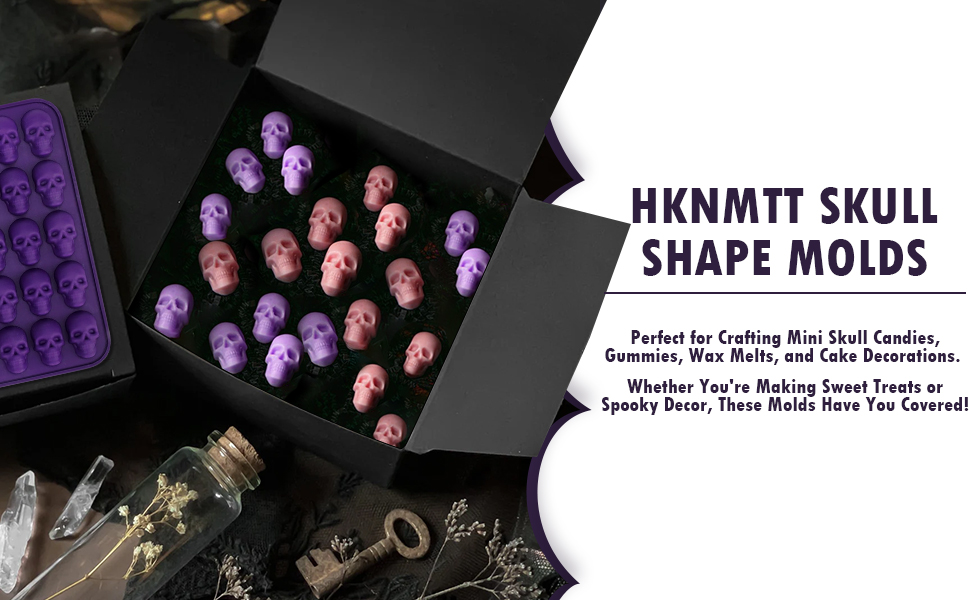 Amazon.com: Mini Skull Molds Silicone Halloween for Candy Gummy Chocolate, 100 Cavity 2 pcs ...