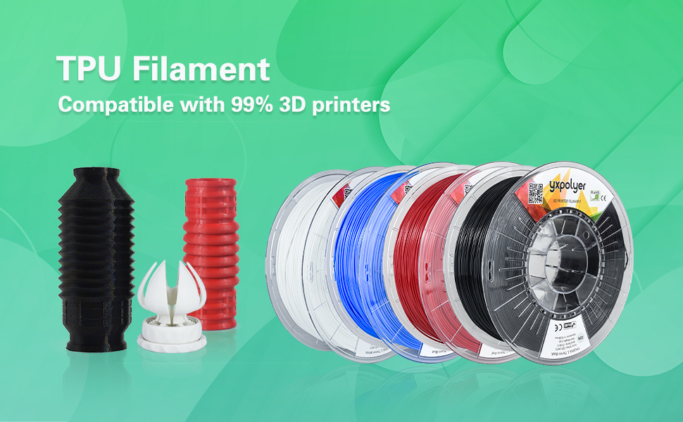 YXPOLYER TPU Filament 1,75 mm Flexible TPU Rolle Weiches 3D-Drucker-Filament, 1kg Spule (2,2 lbs ...