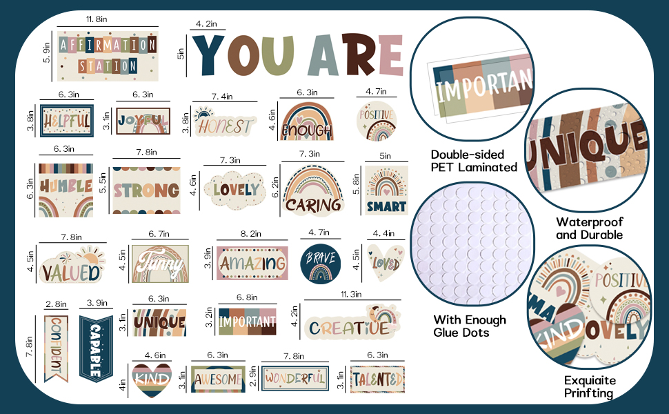 Amazon.com: Boho Affirmation Station Bulletin Board Set Positive ...