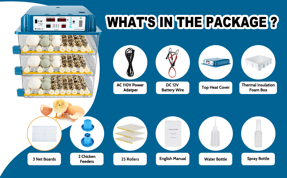 Amazon.com: Vevitts Automatic Egg Incubator 176 Egg Incubator Digital Automatic Hatcher with Egg ...