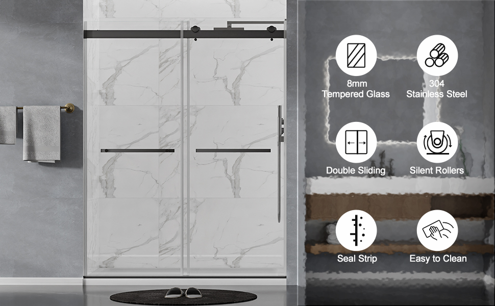 Findepot 56"-60" W x 75" H Frameless Shower Door, Double Sliding Shower Door,5/16"(8mm) Clear ...