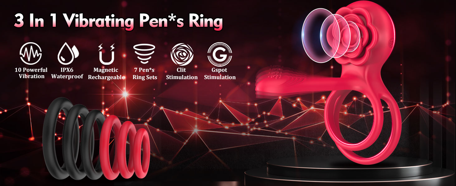 Amazon.com: Vibrating Cock Ring Sex Toys - Double Penis Rings Adult Rose Toy with 10 Vibration ...
