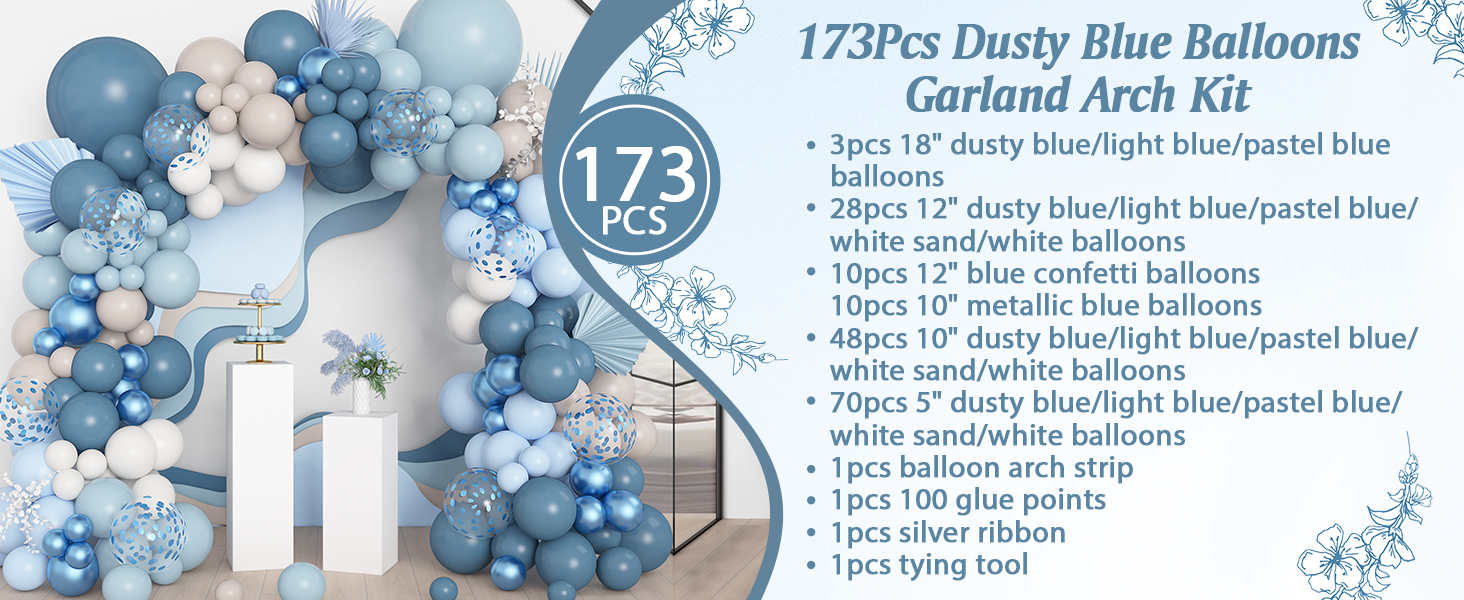 Amazon.com: Amandir 173Pcs Dusty Blue Balloon Arch Garland Kit, Baby Light Dusty Blue White Sand ...