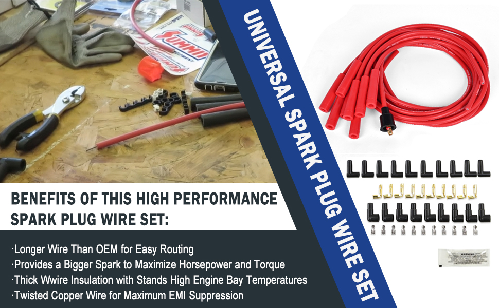 Amazon.com: Universal Spark Plug Wire Set 8.5mm Spark Plug Wires with Red HEI Straight Boot ...
