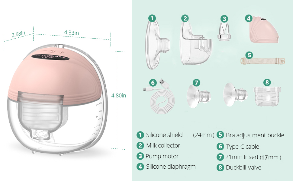 Echueuey Wearable Portable Breast Pump,Electric Breast Pump Hands Free, LED Display S21,with10× ...