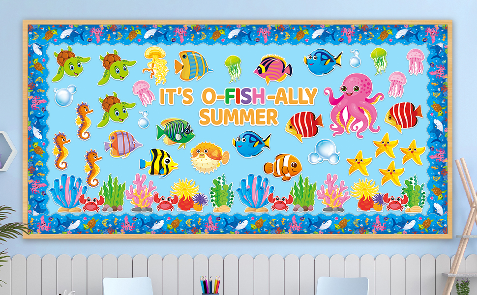 Amazon.com: Ocean Fish Summer Bulletin Board Set Sea Animal Cutouts ...
