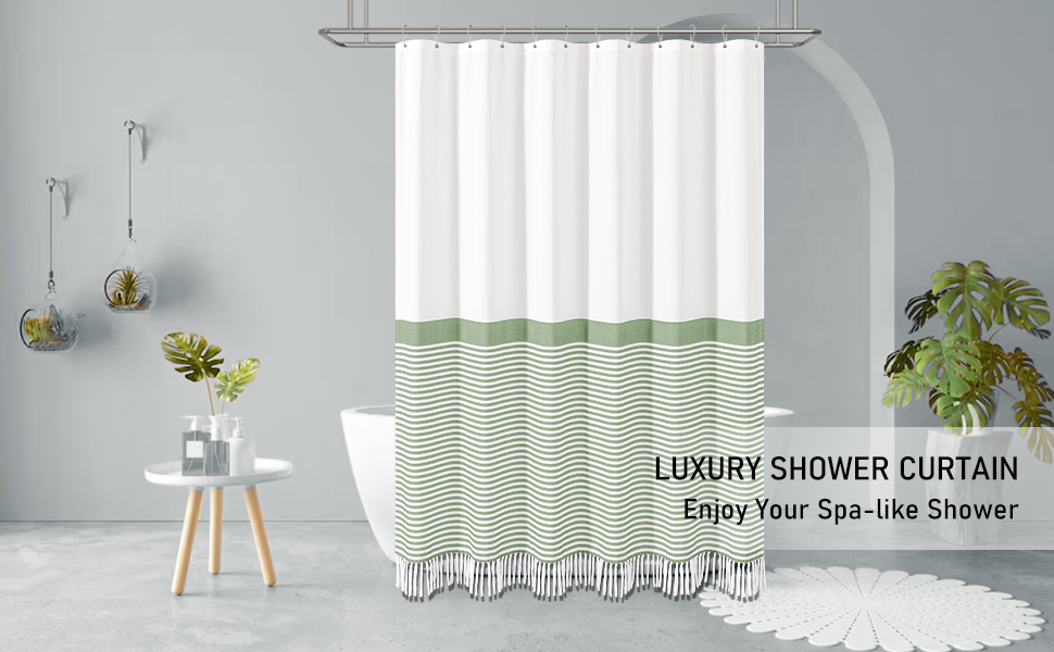 Amazon.com: Dynamene Extra Long Shower Curtains, 84 Inch Long Farmhouse Boho Striped Fabric ...