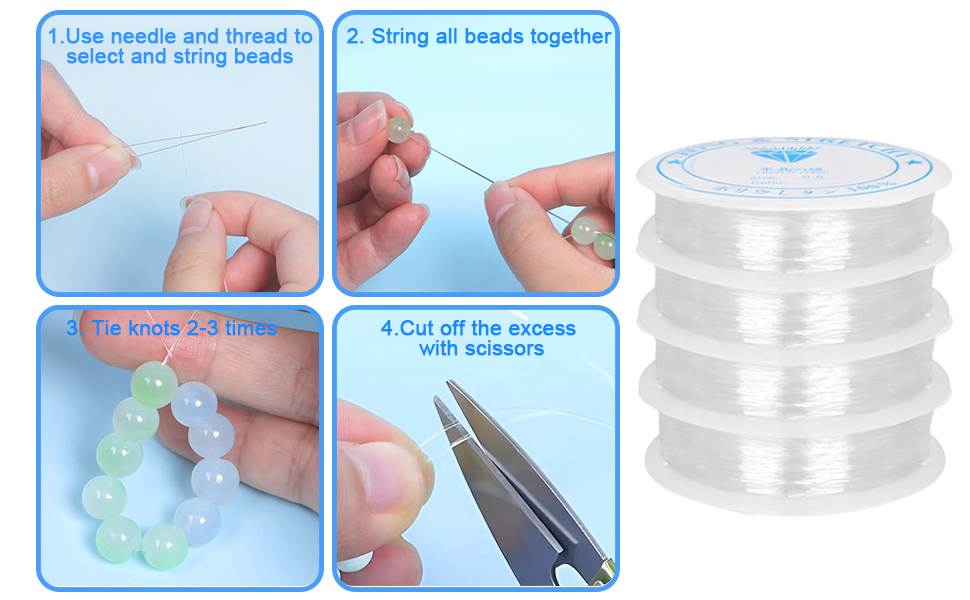 Amazon.com: Zhtulck Elastic String for Bracelets, 4 Rolls Stretchy Bracelet String,0.4mm,0.6mm,0 ...