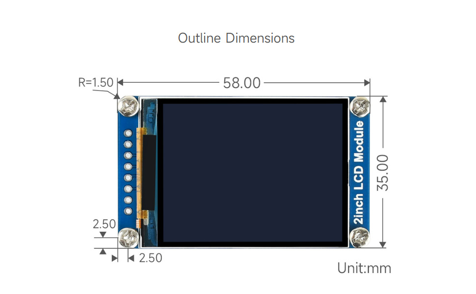 Waveshare 2inch LCD Module Mini Monitor, 240×320 Resolution IPS Small ...