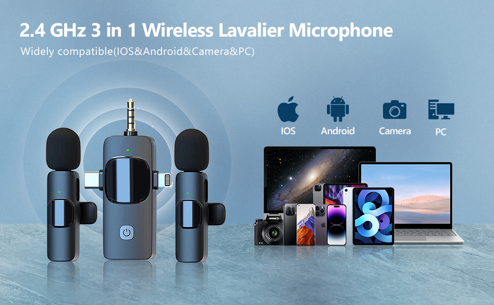 Amazon.com: 4 in 1 Wireless Lavalier Microphone for iPhone, iPad, Android, Camera - USB-C, Noise ...