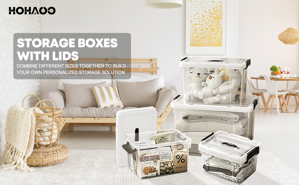 HOHAOO Plastic Storage Box with Lid,4 Pack 40L Storage Boxes Clear ...