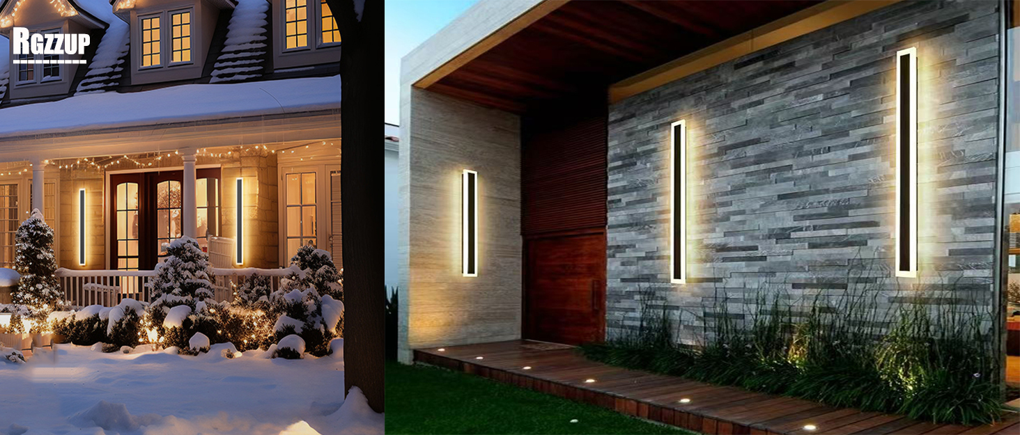 2Pack 31.5inch Long Outdoor Modern LED Wall Light,24W Waterproof IP65 Warm White 110V led Wall ...