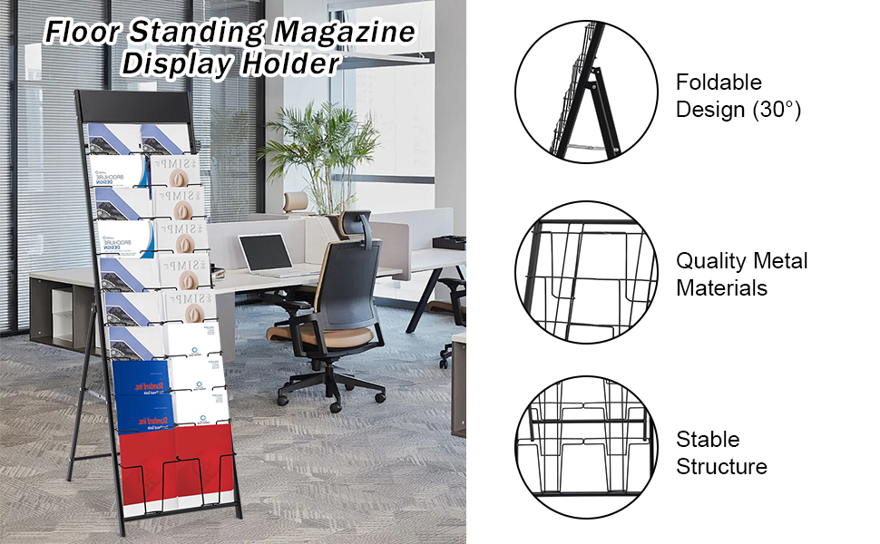 Amazon.com: Double A4 Magazine Display Stand 10-Tier Metal Brochure Display Stand Floor Standing ...