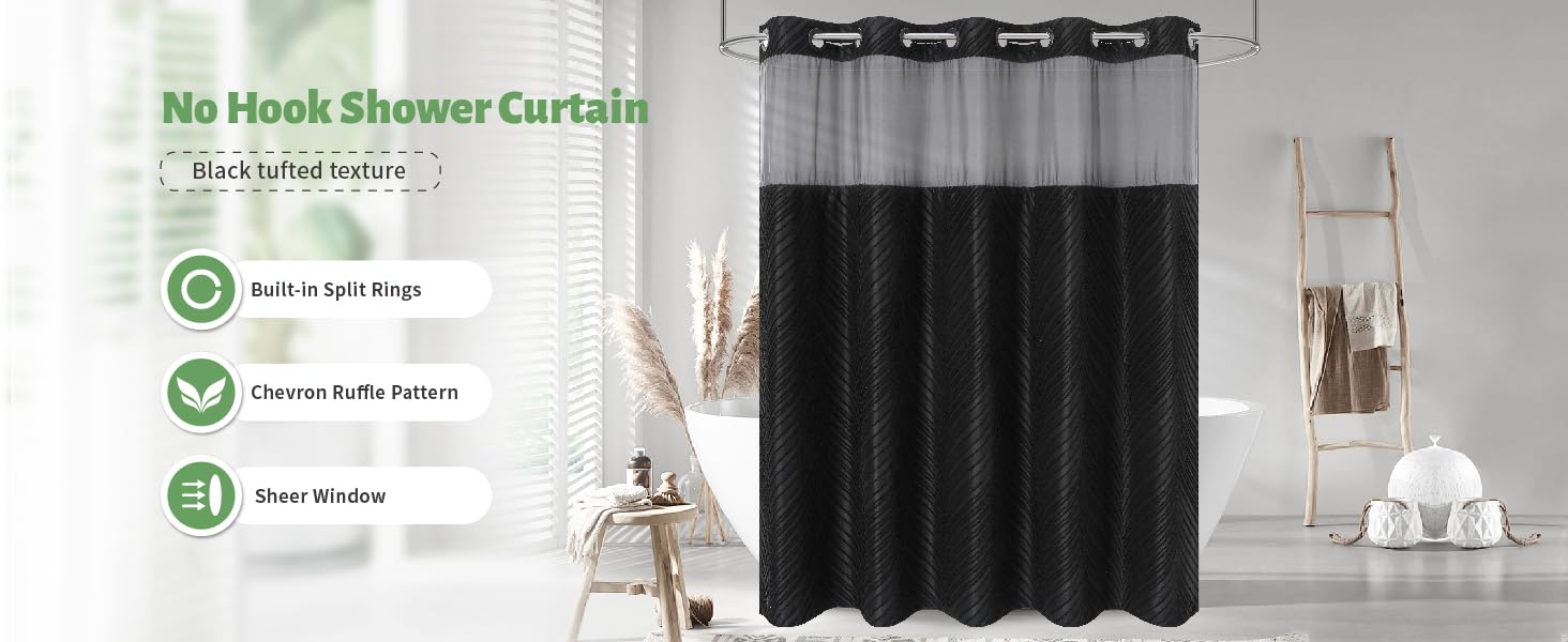 Amazon.com: eachope no Hook Shower Curtain and Liner Set，Boho Style with See Through Top Window ...