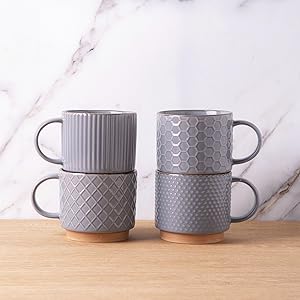 Amazon.com: GBHOME 12OZ Stackable Coffee Mugs, Ceramic Coffee Mugs with ...