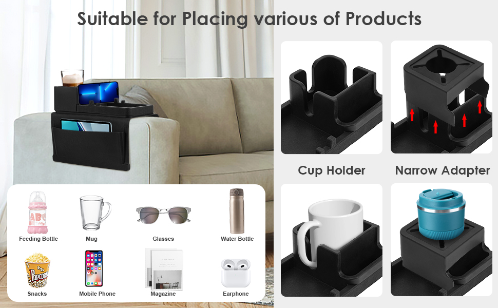 Amazon.com: Couch Cup Holder, Welltop Magnetic Sofa Armrest Tray Anti-Slip Recliner Table Tray ...