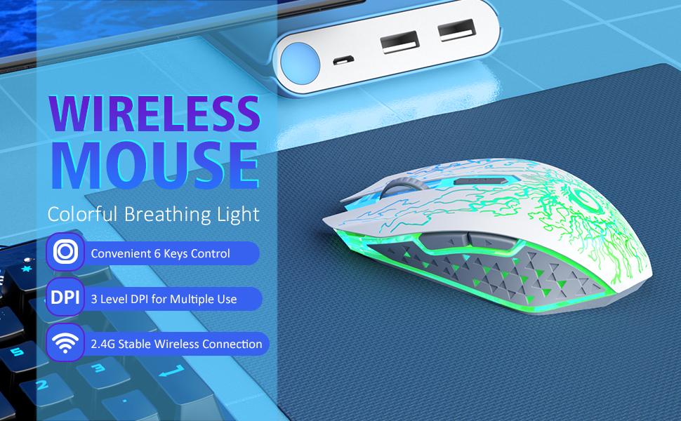 VersionTECH. Wireless Gaming Mouse, Rechargeable Computer Mouse Mice with Colorful LED Lights ...