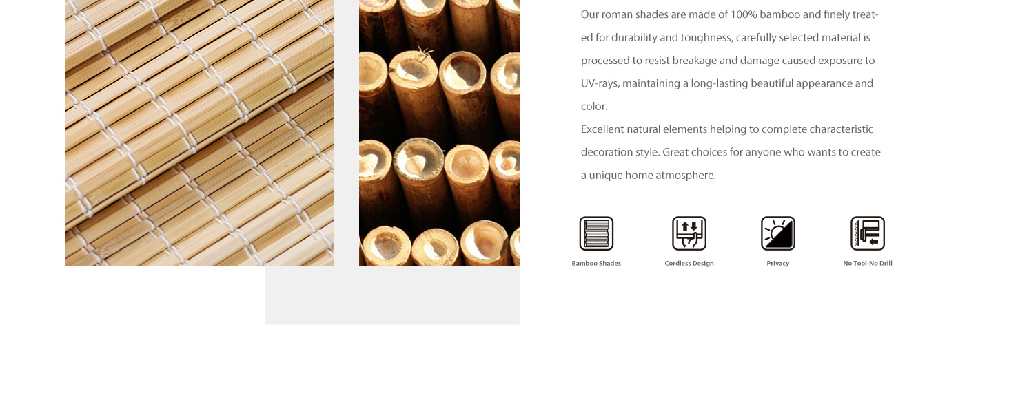 Amazon.com: LazBlinds No Tools No Drill Cordless Bamboo Roman Shades ...