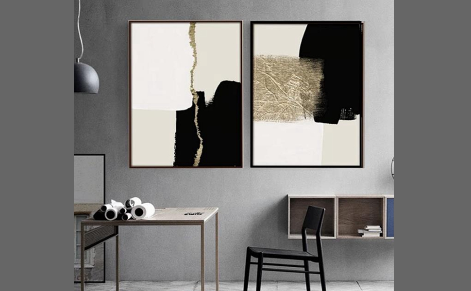 Amazon.de: HEHGVCF 3er Set Leinwand Poster Modern Minimalistisch Beige Schwarz und Gold Wand ...