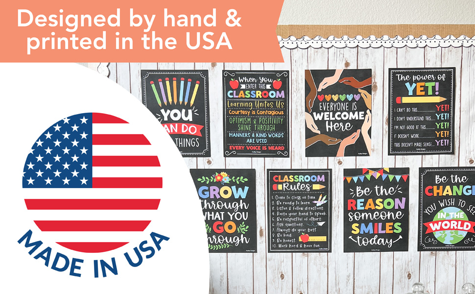 Amazon.com : Hadley Designs Motivational Posters for Classroom - 9 ...