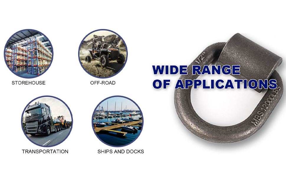 AYMMIC 1/2" Heavy Duty Weld-On Forged D Ring with Welding Clips, D-Ring Tie Down Anchor with ...