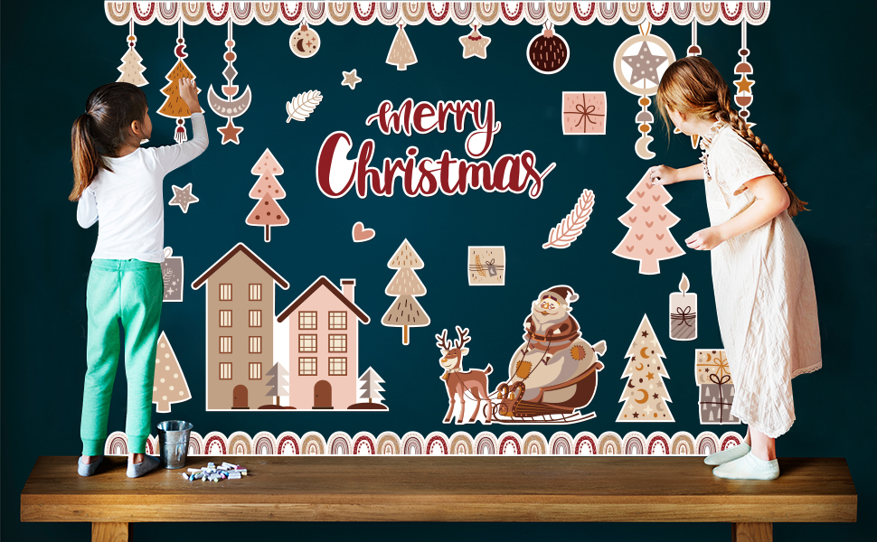 Amazon.com : 48 Pieces Boho Christmas Bulletin Board Border Merry ...